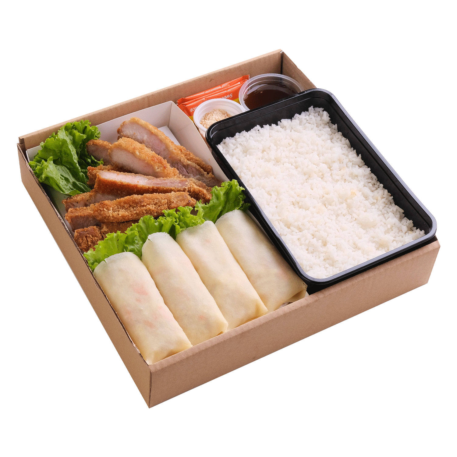 Set E- Breaded Porkchop, Fresh Lumpia & Rice