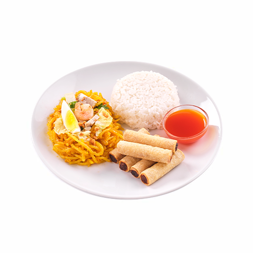 Lumpiang Shanghai with Pancit Malabon & Rice